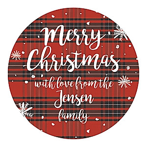 Personalized Plaid Merry Christmas Round Labels - 40 Stickers - Red and Black Peel and Stick Custom Gift Wrap Tags – Sellf Adhesive Christmas Plaid Stickers