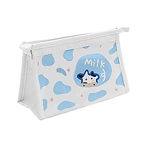 Aufruh Cow Pencil Case PU Leather Cute Cartoon Animal Pencil Pouch Blue Make Up Case Cosmetic Bag Stationary Kawaii Pencil Box