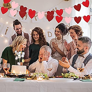 Felt Heart Garland for Valentines Day Decor - Pack of 40, Valentines Day Banner Decor, 4 Pcs Valentine’s Day Garland, Heart Garland for Anniversary Wedding Party Home Office Wall Decorations