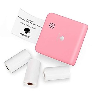Phomemo M02 Pro Pocket Printer- Mini Bluetooth Thermal Printer with 3 Rolls White Sticker Paper, Compatible with iOS + Android for Learning Assistance, Study Notes, Journal, Fun, Work, Pink