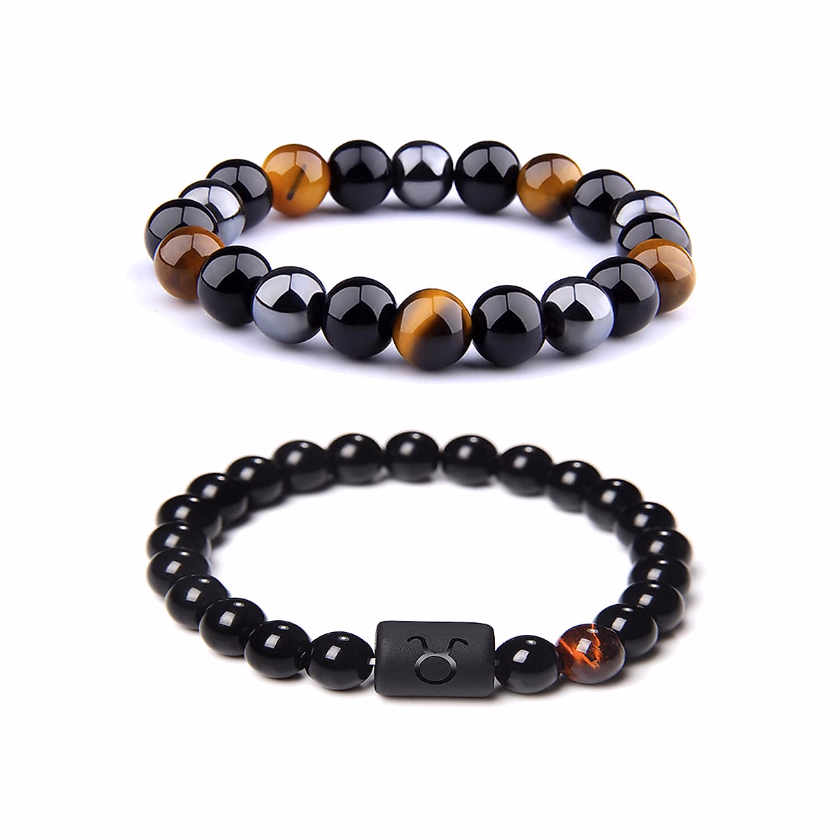 CSIYANJRY99 Zodiac Taurus Bracelets for Men Women,Taurus Zodiac Sign,8mm Natural Black Onyx Stone Hematite Obsidian Tiger Eye Beads Bracelet Set 12 Constellation Horoscope Bracelet