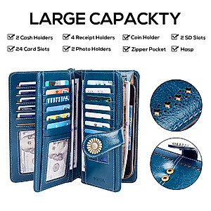 INSIFEEL Small Wallet for Women Leather Bifold Compact RFID Blocking Ladies Purse big (Navy)