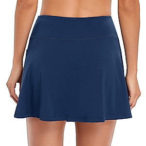 Fulbelle Skorts for Women with Pockets, Summer Tennis Skirts for Women High Waisted Comfy Golf Skirts Athletic Gym Running Skirt Navy Blue Large