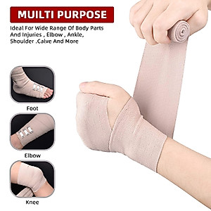 FRESINIDER Elastic Bandage Wrap 4 Pack(2 X 3" + 2 X 4" Wide Rolls) + 24 Clips | Stretch Compression Bandage Stretches up to 15ft | Ideal for Medical, Sports, Sprains, Calf, Ankle & Foot