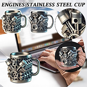 V8 Engines Car Coffee Mug, 15OZ V8 Engine Stainless Steel Cup, Creative Car Engine Coffee Tumbler with Insulated Handle, 3D Stainless Steel Tumbler for Mechanics, for Vehicle Lovers Gift (V6)