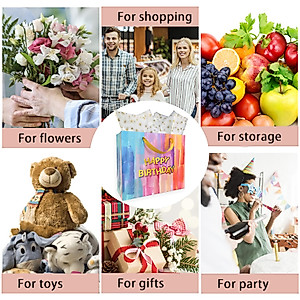 AMROSE 13'' Large Birthday Gift Bags with Card and Tissue Paper, Recyclable Paper Gift Bag for Birthdays and More, Macaron