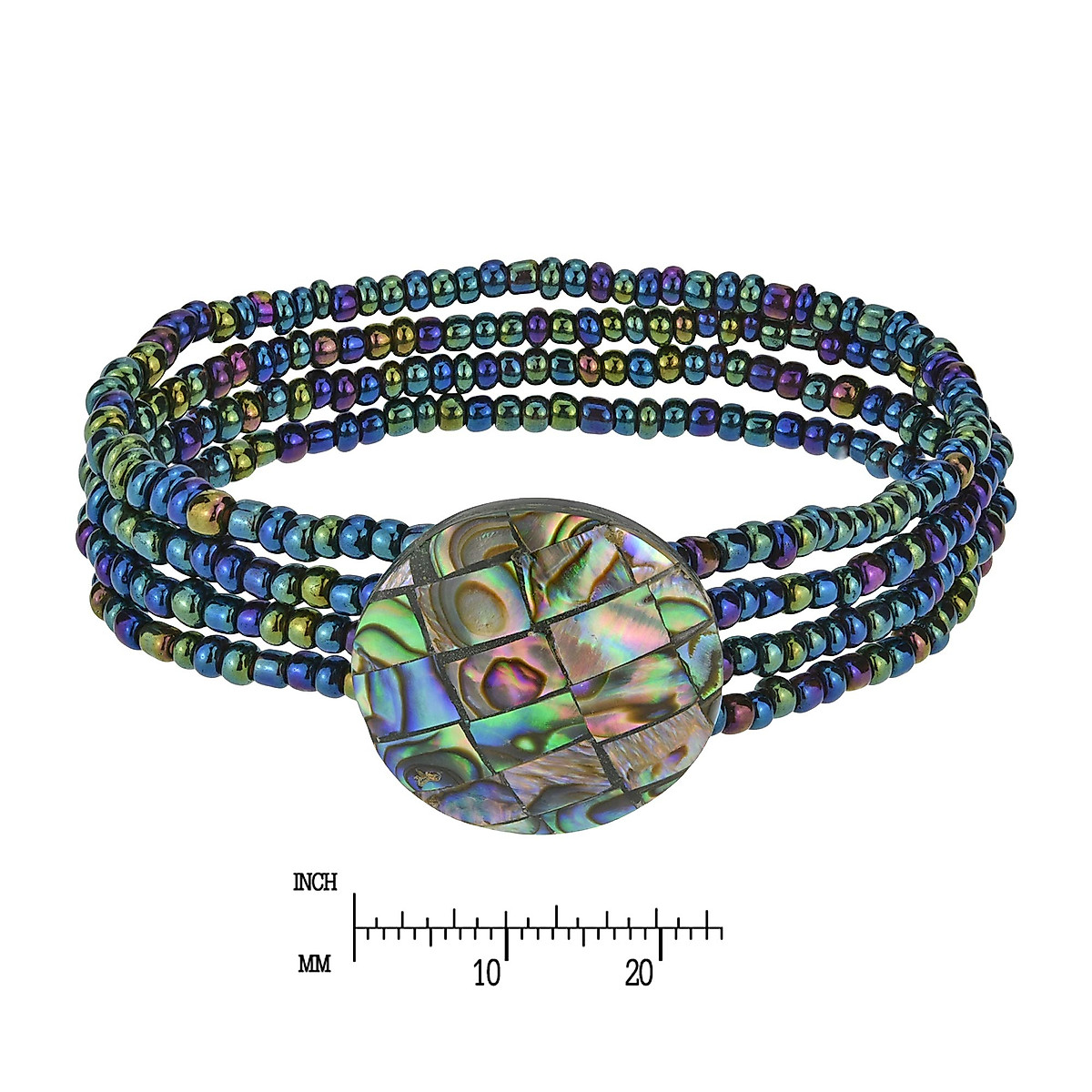 AeraVida Vibrantly Colored Abalone Shell Mosaic and Bead Multi-strand Bracelet | Mosaic Glass Bead Bracelet | Abalone Shell Bracelet for Women | Beaded Handmade Bracelet