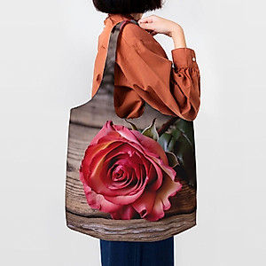 VTCTOASY Rose on Old Wooden Board Print Aesthetic Tote Bags Large Beach Bag Canvas Shoulder Bag Reusable Shopping Bags