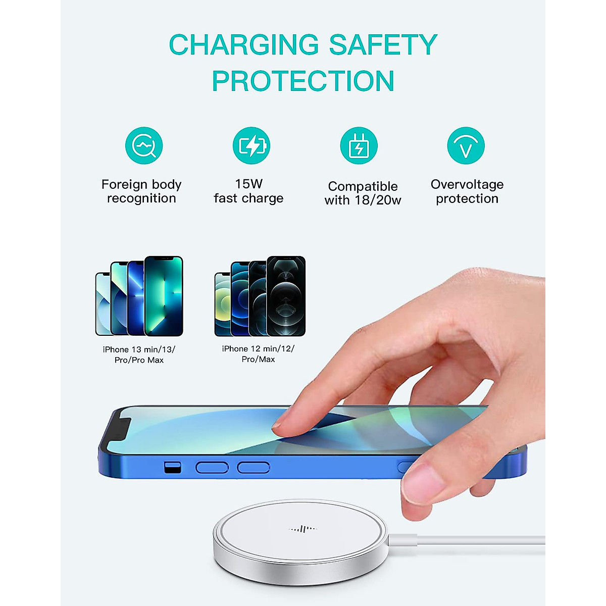 ZUBARR Nano Pro Wireless Charger 15W Max Fast Wireless Charging Pad Compatible with iPhone 14 13/12/ Mini Pro Pro max and Wireless-Charger AirPods Series,with Included Wall Charger and Cable