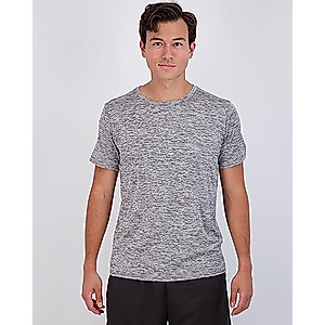 Real Essentials Mens Quick Dry Fit Dri-Fit Short Sleeve Active Wear Training Athletic Crew T-Shirt Gym Wicking Tee Workout Casual Sports Running Tennis Exercise Undershirt Top, Set 1, M, Pack of 5