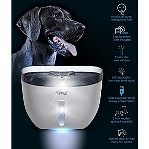 Rosewill 2L Automatic Pet Water Fountain, LED Indicator & Auto Turn Off, 2 Modes Water Dispenser, Incredibly Quiet, Low Energy Consumption, White - (RPWF-21001)