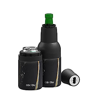 Asobu Frosty Beer Holder 2 Go Vacuum Insulated Double Walled Stainless Steel Beer Can and Bottle Cooler with Beer Opener Eco Friendly and Bpa Free(Midnight Marble)