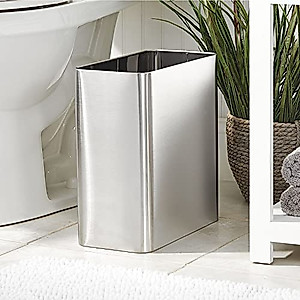 mDesign Stainless Steel Slim Rectangular Modern Metal 2.6 Gallon/10 Liter Trash Can Wastebasket, Garbage Container Bin for Bathroom, Bedroom, Kitchen, Home Office; Holds Waste, Recycling - Chrome