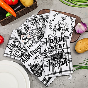 Patelai 6 Pieces Farm Animal Kitchen Towels, Farmhouse Rooster Cow Dish Cloths Hand Towels for Home Kitchen Dish Towels