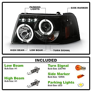 ACANII - For 2001-2011 Ford Ranger LED Halo Black Smoked Projector Headlights w/Corner Headlamps, Driver & Passenger