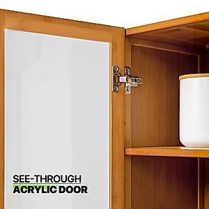 Magshion Bamboo 6-Tier Shelf Living Room Storage Tall Bookcase Cabinet with Clear Doors, Brown 23.5" L x 11.9" W x 59.1" H Home Office Multipurpose Tower Media Organizer Bookshelf