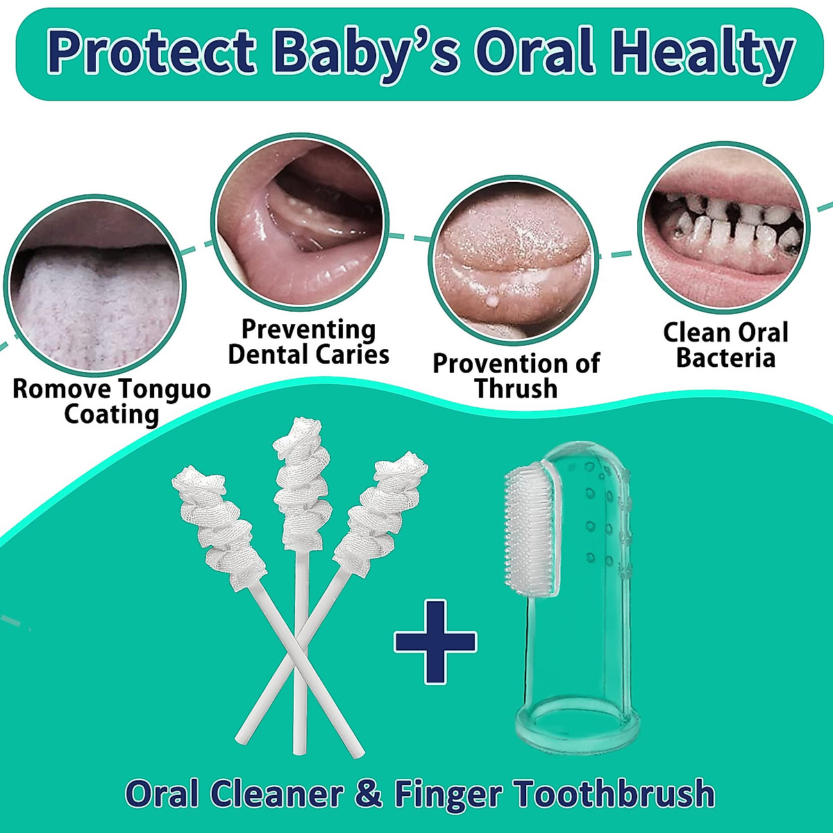 ALARTSNAIL Baby Oral Cleaner, 42Pcs Baby Tongue Cleaner and 1Pc Baby Finger Toothbrush with Case Upgraded Umbrella Brush Head Individual Package Baby Mouth Cleaner Newborn for 0-36 Month Baby