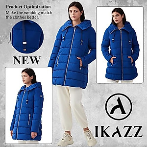 IKAZZ Women's Skiing Jackets Coats, Jackets for Women Casual Extreme Cold Thickened Snowboarding Peacoat Womens Coat Wide Brim Insulated Long Parka, Blue M
