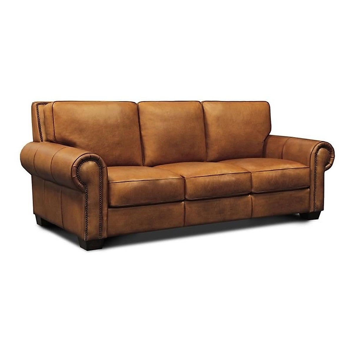Pemberly Row Top Grain Hand Antiqued Leather Sofa in Tan Brown