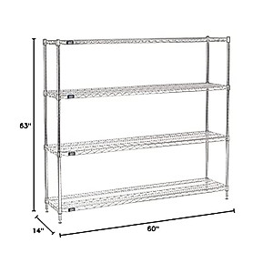 Nexel 14" x 60" x 63", 4 Tier Adjustable Wire Shelving Unit, NSF Listed Commercial Storage Rack, Chrome Finish, leveling feet