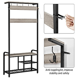Topeakmart Hall Tree with Bench and Shoe Storage, Coat Rack with Top Shelf, 23 Hooks, 4-in-1 Design, Entryway Storage Organizer for Hallway Bedroom Apartment, Metal Frame, Gray