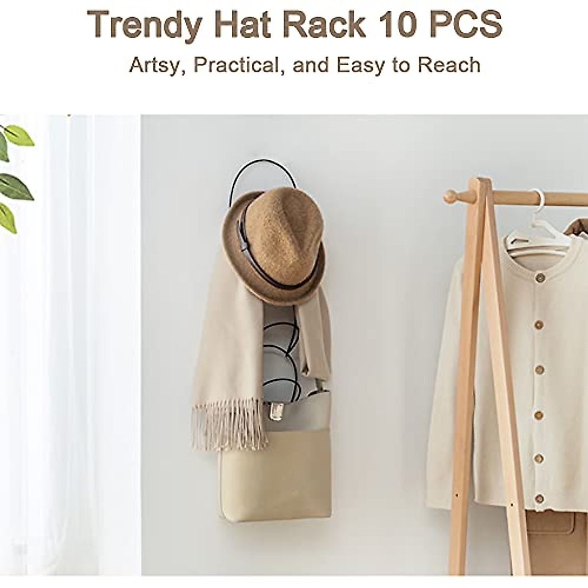 Hikinlichi 10 Pack Hat Racks Hangers Baseball Cap Holders Organizers Closet Hanging Display Storage Rack for Scarves Handbags Towels Clothes Ties Over Door Wall Mounted w Hanging Hooks Black