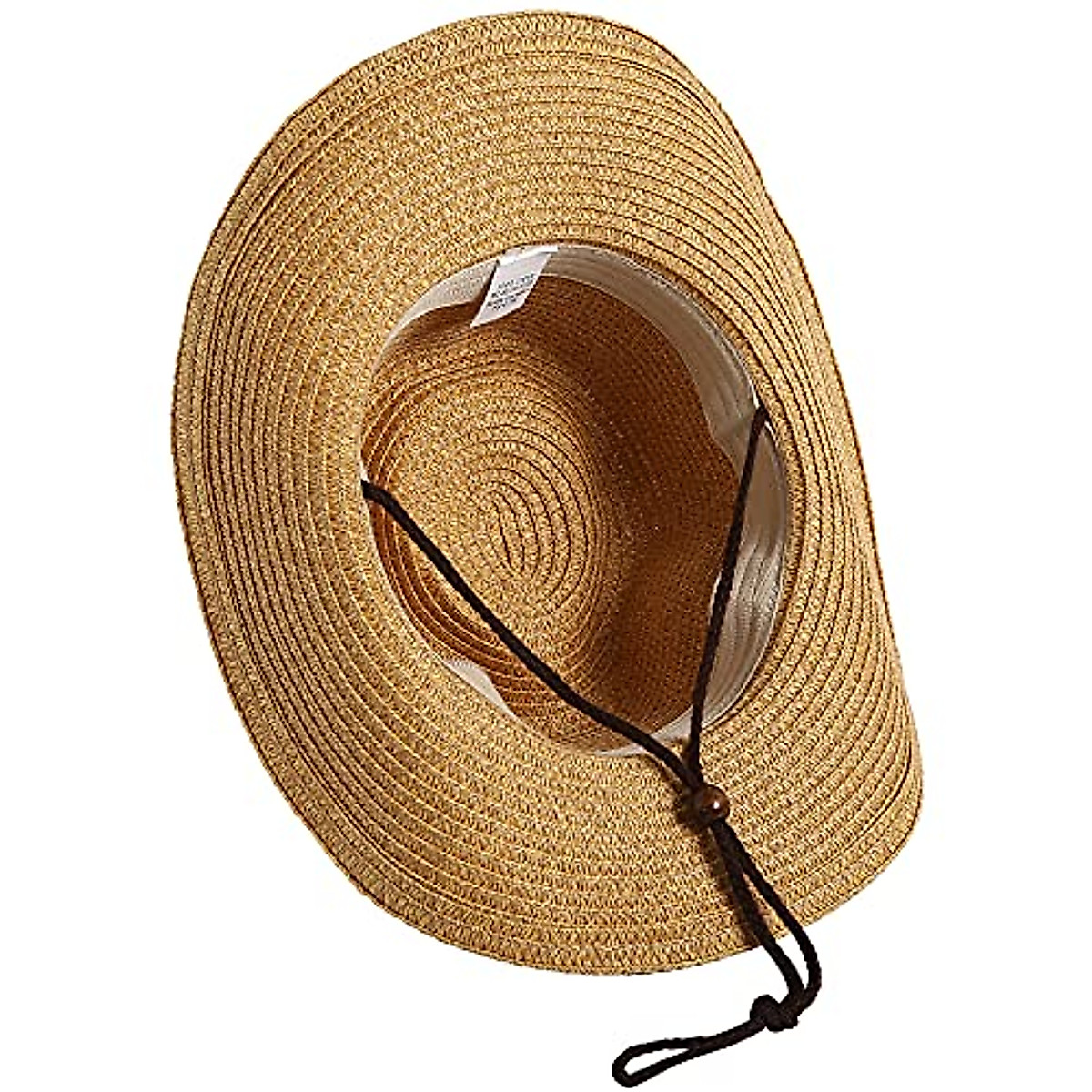 Lanzom Womens Straw Beach Sun Hat Packable Summer Cowboy Straw Hats with Wind Lanyard (Khaki, Medium)