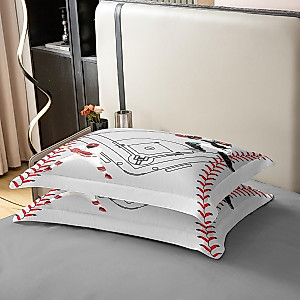 Castle Fairy Baseball Player Comforter Cover Queen Baseball Field Print 100% Organic Cotton Duvet Cover American Sports Ball Game Bedding Sets Red Baseball Texture Bedspread Cover 3 Pieces