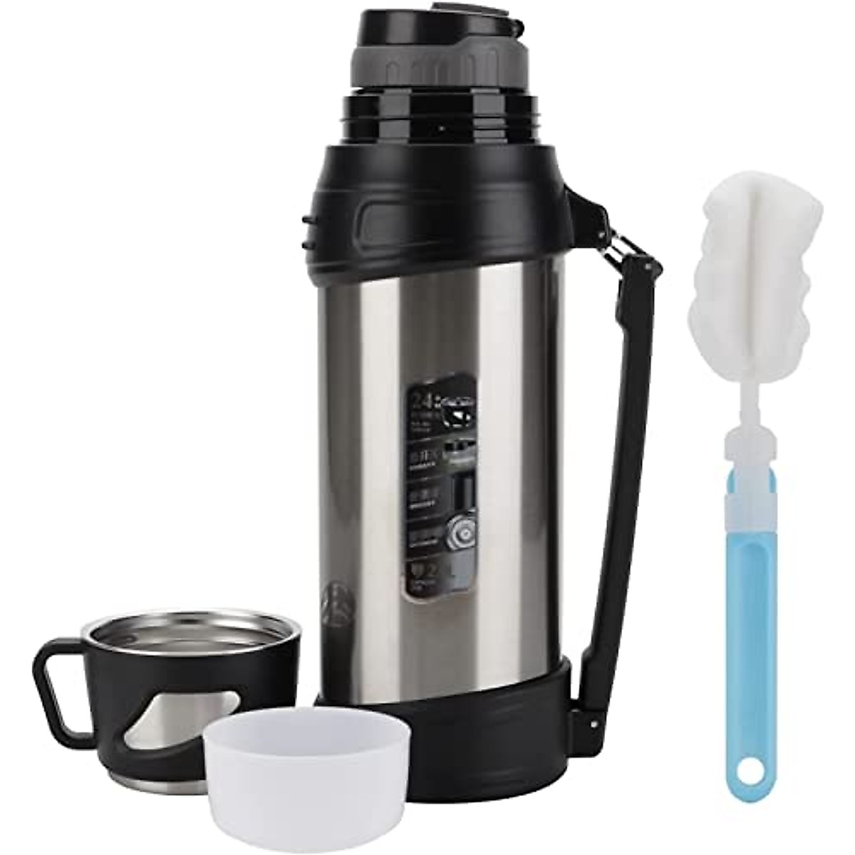 68oz (2 Liter) Coffee Vacuum Thermos for Travel - 24 hours Keeping Hot and Cold Drinks, Stainless Steel 3 Layers, Vacuum insulated Flask with 2 Cups for Hiking & Camping