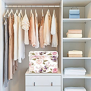 Kigai Collapsible Flowers in Bloom Storage Basket with Lids and Handles,Storage Bins for Shelves Closet Bedroom,Office Storage