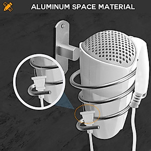 Hair Dryer Holder,Wall Mounted Spiral Hair Dryer Shelf,Bathroom Stainless Steel Hair Dryer Bracket,Self-Adhesive Hair Dryer Storage Rack (Silver)