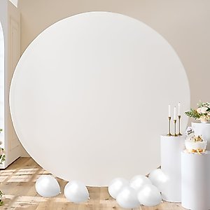 7.2FT Ivory Round Backdrop Covers Circle Background Covers for Birthday Party Baby Shower Wedding Photography Circle Arch Cover, Suitable for 7ft/7.2ft Circle Stand