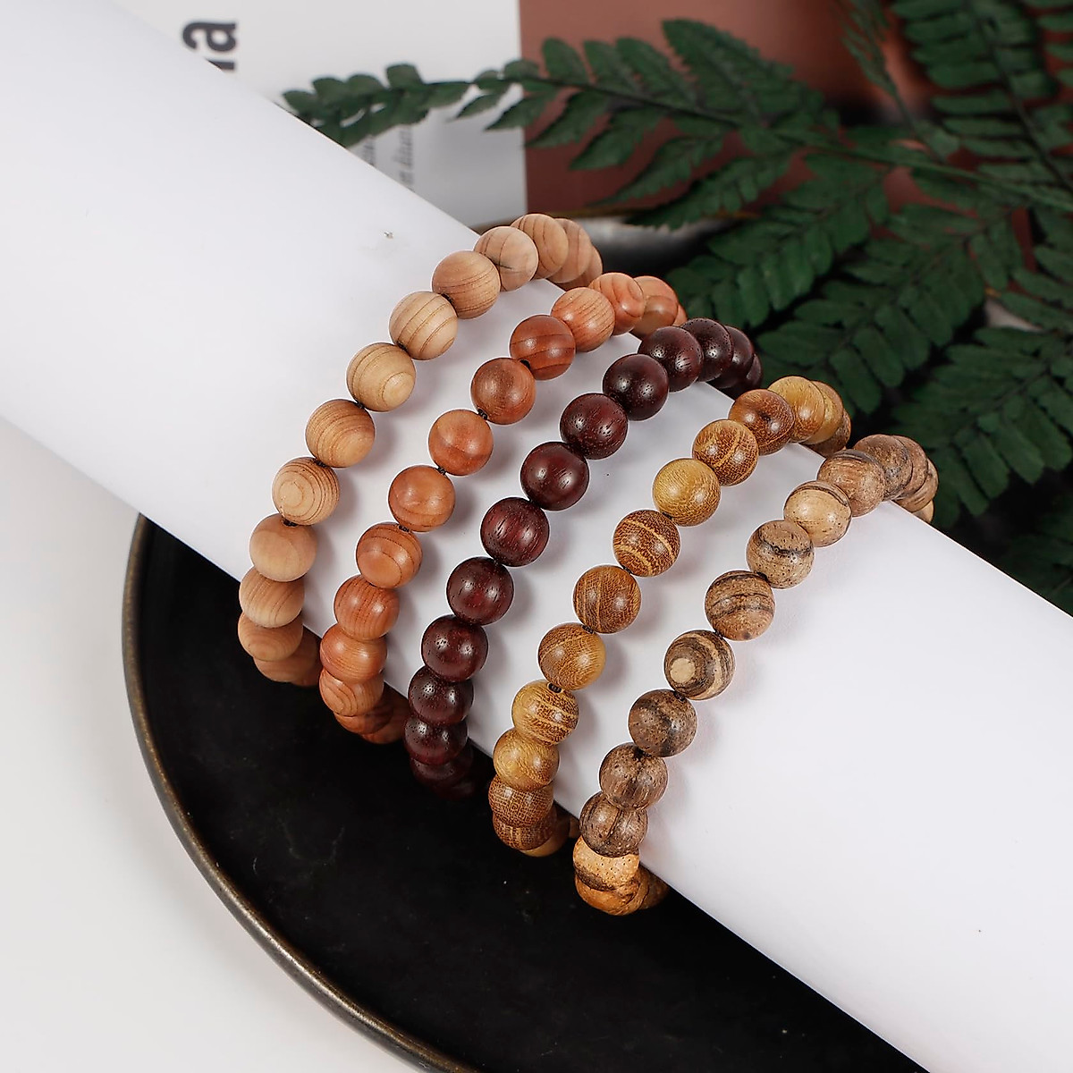 MILAKOO 5 Pcs Wood Prayer Bead Bracelet Mala Beaded Bracelets for Men Women 8mm