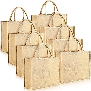 Shappy 8 Pack Burlap Tote Bags with Handles, Jute Tote Bags with Laminated Interior Reusable Grocery Bag for Women Bridesmaid Wedding Gift DIY Art Crafts Decoration Beach