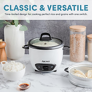 Aroma Housewares 6-Cup (Cooked) (3-Cup Uncooked) Pot Style Rice Cooker and Food Steamer (ARC-743-1NG), White