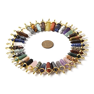 Justinstones 24pcs All Natural Semi-precious Gemstone Crystal Healing Hexagonal Point Pendant Bead