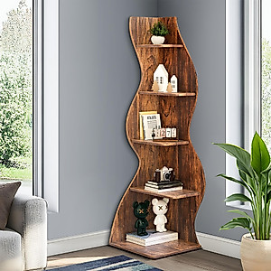 NicBex 5-Tier Corner Shelf,69.88IN Tall Corner Storage Cabinet,Rustic Display Rack Multipurpose Bookshelf,Narrow Corner Bookcase for Wall Corner,Home Office,Living Room, Bedroom,Rustic Brown