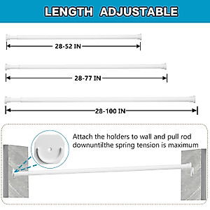 White Closet Rod 28-74 Inches, No Drilling Closet Rod Extender Hanging - Adjustable Clothes Hanging Bar, for Closet, Bathroom, Windows(with Holder)