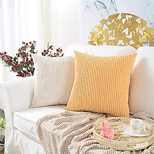 MERNETTE Pack of 2, Corduroy Soft Decorative Square Throw Pillow Cover Cushion Covers Pillowcase, Home Decor Decorations for Sofa Couch Bed Chair 18x18 Inch/45x45 cm (Striped Cream)