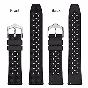 Anbeer Fluororubber Watch Band,22mm Quick Release Watch Strap for Men and Women,Black with Silver Buckle