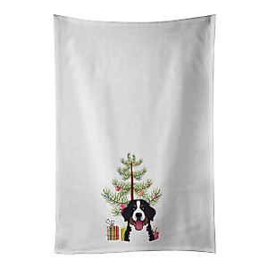 Caroline's Treasures BB1609WTKT Christmas Tree and Bernese Mountain Dog White Kitchen Towel Set of 2 Dish Towels Decorative Bathroom Hand Towel for Hand, Face, Hair, Yoga, Tea, Dishcloth, 19 X 25, Wh