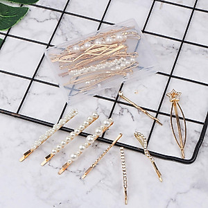 Folansy 20 Pieces Elegant Hair Barrettes Bridal Golden Metal Hair Clip Artificial Pearl Hair Pins and Clear Rhinestone Bobby Pin for Weddings Hair Accessories