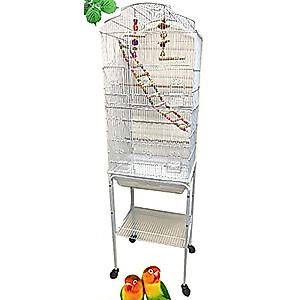 62" Rolling Bird Cage Canary Parakeet Cockatiel Lovebird Finch Perch with Stand (White, with Toy)