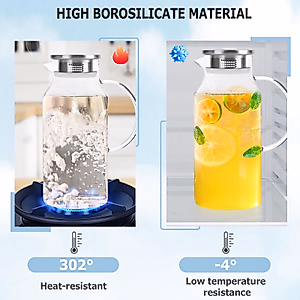 Yirilan Glass Pitcher, 2.6 Liter Water Pitcher with Lid, Large Juice Pitchers for Drinks, Glass Water Carafe, Glass Tea Jug, Beverage Pitcher