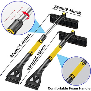 ALLTALE 2-in-1 Detachable Snow Brush and Ice Scraper, Heavy Duty ABS Scraper and Scratch Resistant PVC Brush for Cars, Trucks