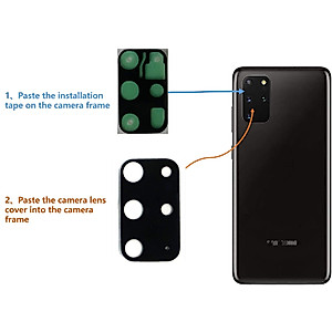 2 Pieces Galaxy S20 Plus 5G Rear Back Camera Glass Lens Cover Replacement for Samsung Galaxy S20 Plus 5G (All Carriers) with Tape Pre-Installed +Repair Tools (S20 Plus)(Black)