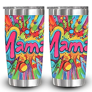 FOCIUZTA 20oz Vibrant Abstract Mama Text Tumbler with lid, Travel Coffee Cup, Ideal for Easter, Mother Day, and birthday gifts
