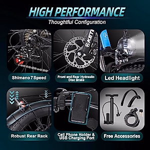 QIKAITU Electric Bike for Adults 1000W 30MPH 48V 23AH Ebikes for Men 26" Fat Tire Electric Bicycle Snow Beach Color LCD Display Electric Mountain Bike