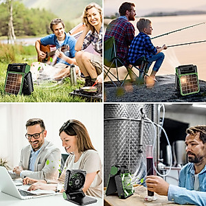 10000mAh Solar Powered Camping Fan with LED Lantern, 4 Speeds Powerful Wind Rechargeable Battery Operated Portable Fan, Cordless Desk Cooling Fan with 3 Timer & PowerBank for Travel Tent Worksite