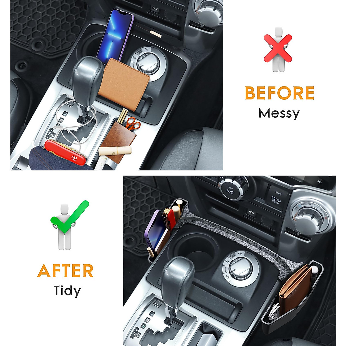 Center Console Organizer Compatible with Toyota 4Runner 2024 2023 2022 2021 2020 2010-2019, Car Interior Accessories, Shifter Storage Box, Gear Shift Console Side Tray, Coin Change Holder, Black